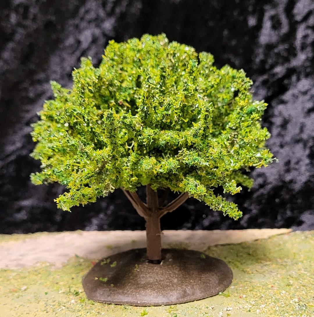 Trees W/wide Canopy Mini Model 3-3/8" Tall Trees + Stands Lush Green ...