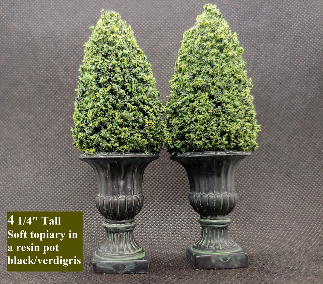 Miniature Topiary Trees in Verdigris Pots for Dollhouses, Fairy Gardens ...
