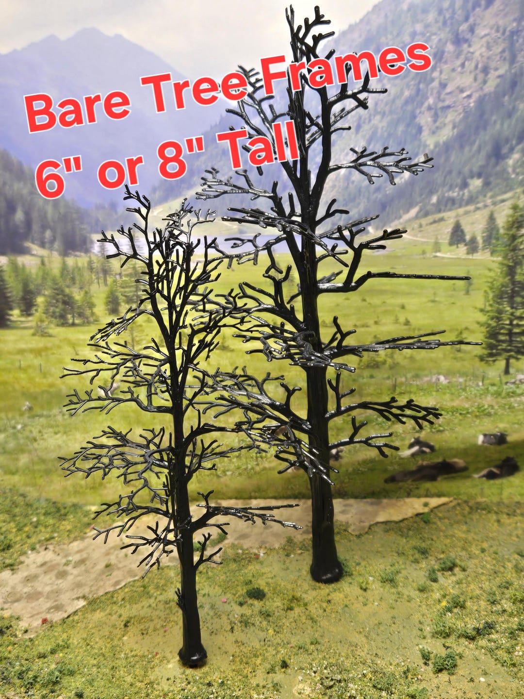 Trees Miniature 8" & 6" Tall W/planting Peg for Model Railroads ...