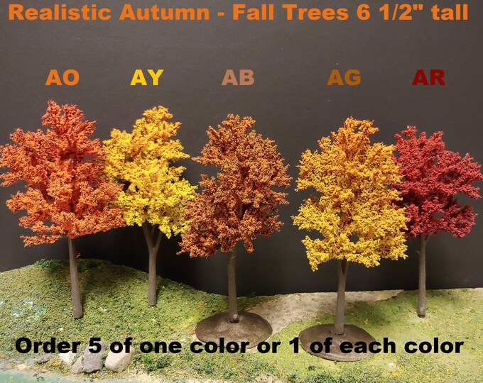 Miniature Model Trees 6.5 or 5.5 Tall Autumn Color Foliage 5pc 5 Stands ...