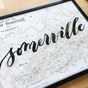 Somerville Vintage Map 10x8" Print: Handlettered Art, Brush Calligraphy ...