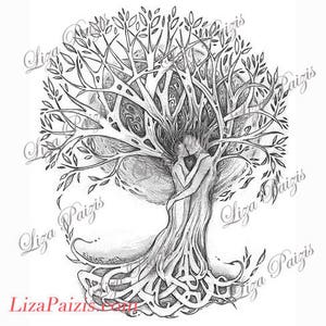 Tree of Love Tattoo Design Original Romantic Tree Drawing of Lovers ...