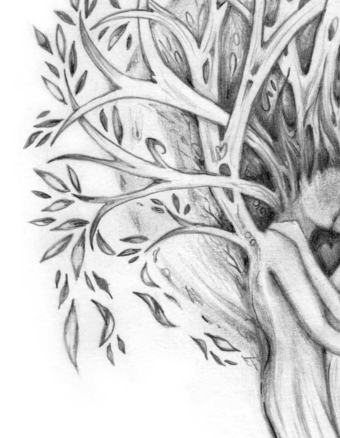 Tree of Love Tattoo Design Original Romantic Tree Drawing of Lovers ...