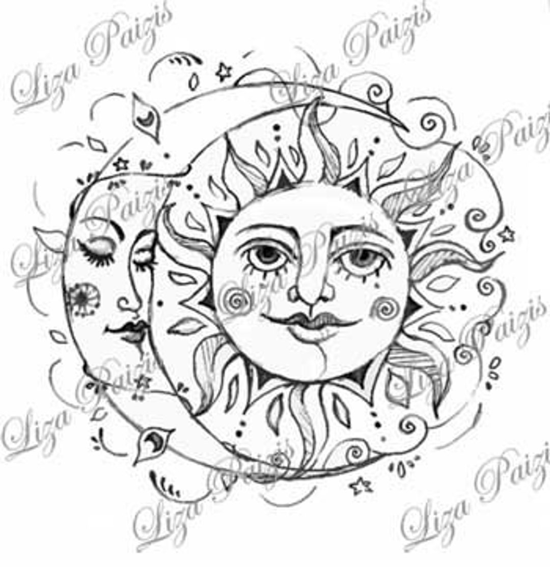 Sun and Moon Black and White Filigree Ornate Whimsical Tattoo Design ...