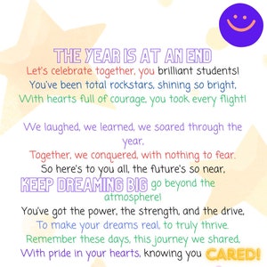 DIGITAL DOWNLOAD Poem to Student, End of School Year Printable Primary ...