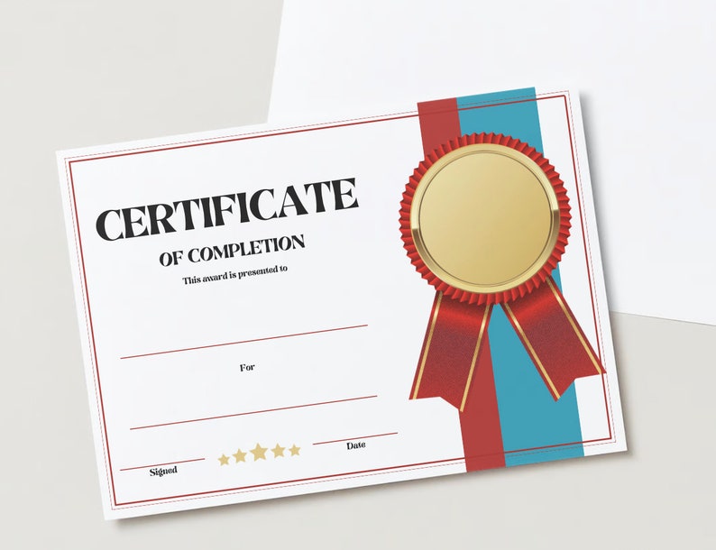 Blank Certificate of Completion School Congratulations Award Instant ...