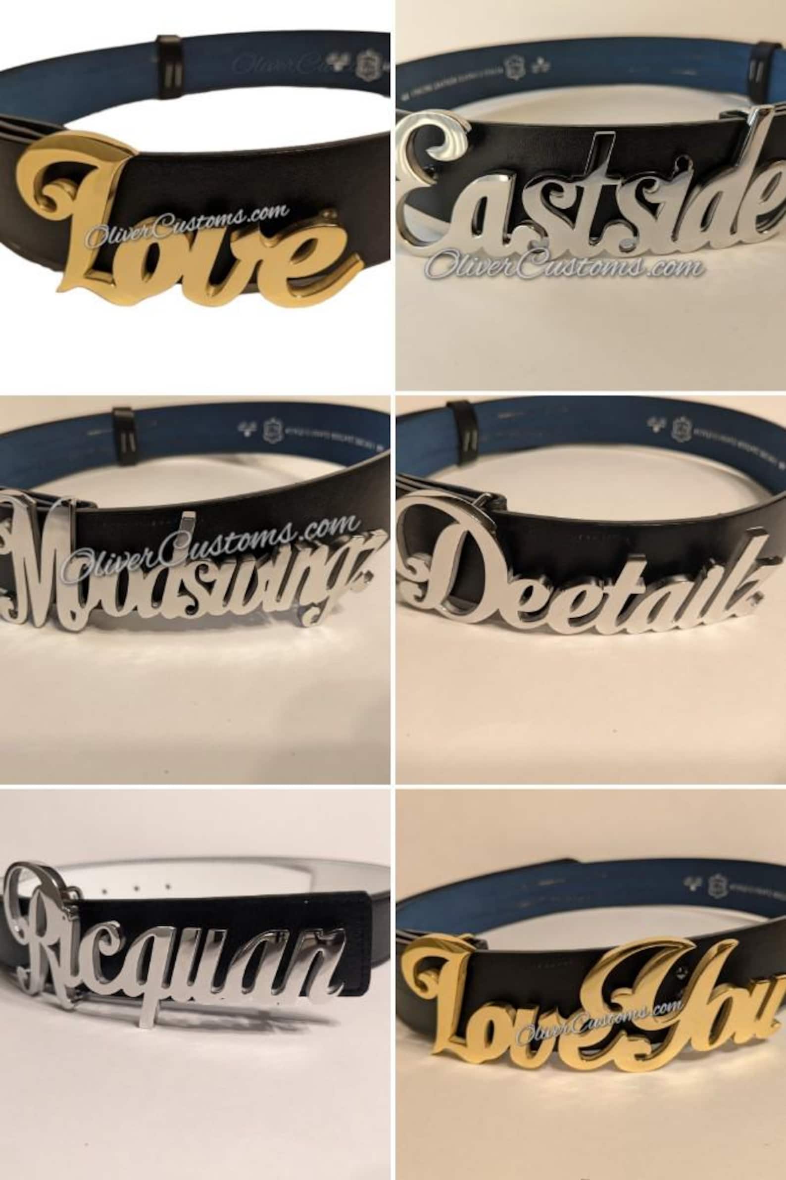 Custom Name Belt Buckle Personalized Monogram Script Cursive Polished ...