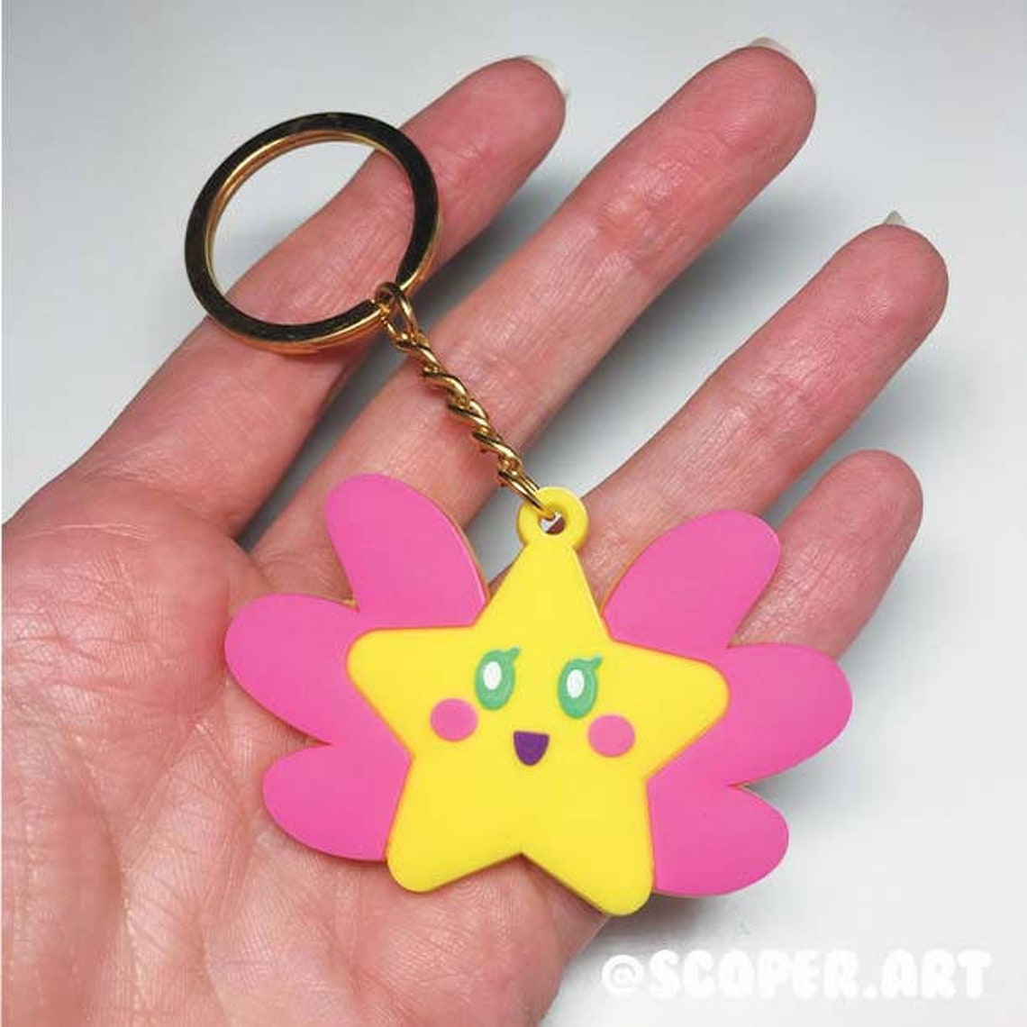 PVC rubber Lucky Kawaii Star Gold Key Chain | Etsy
