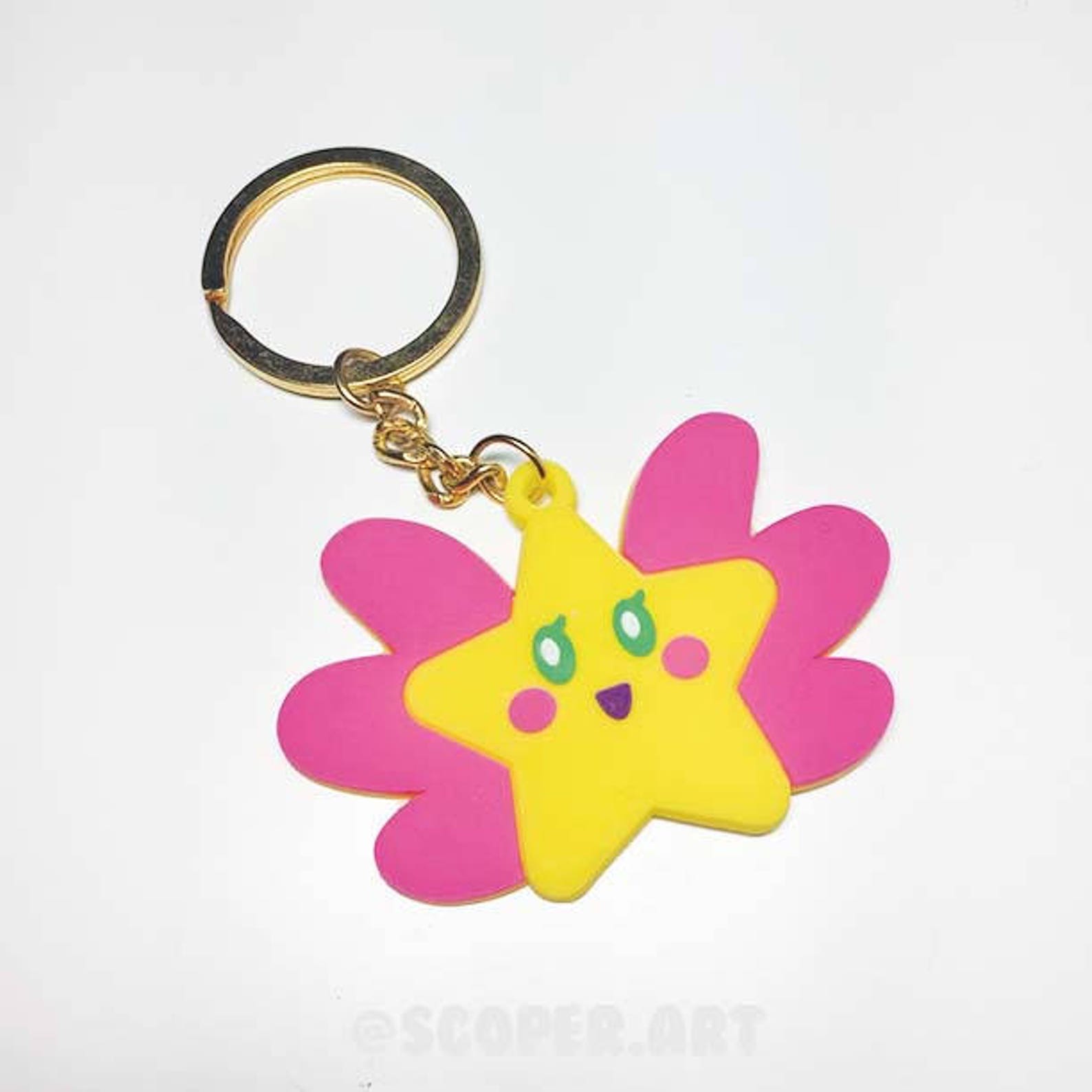 PVC rubber Lucky Kawaii Star Gold Key Chain | Etsy