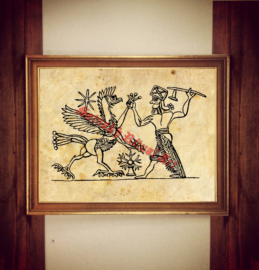 Ninurta and Anzu Battle Print, Sumerian Cylinder Seal Print, Ancient ...