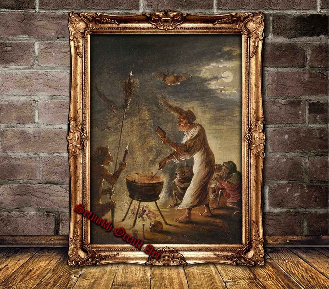 Witchcraft Scene, Witch at Cauldron Print, Witchcraft, Magick, Dark Art ...
