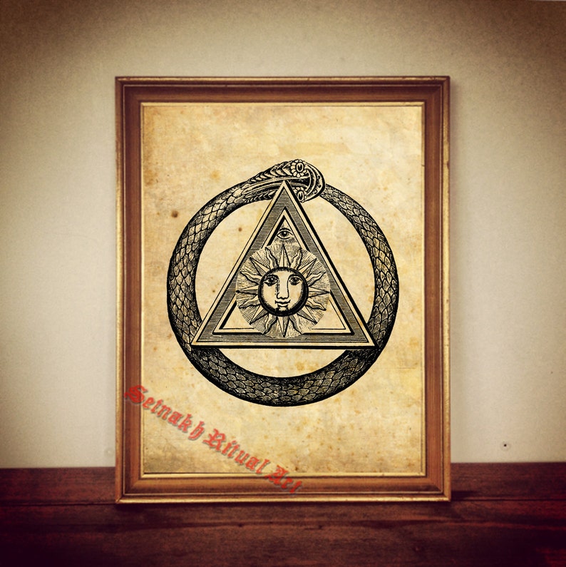 Sun Triangle and Ouroboros Print All Seeing Eye Poster | Etsy