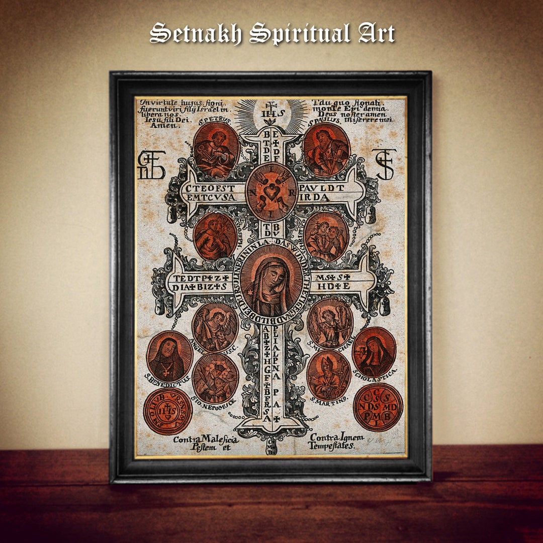 A Cross of Protection With the Virgin, the Wounds of Christ, and Saints ...