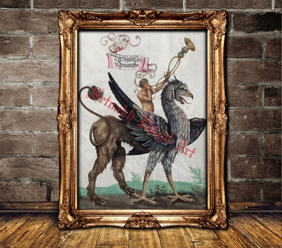 Griffin Art Print, Mythological Creature Poster, Bestiary, Medieval ...