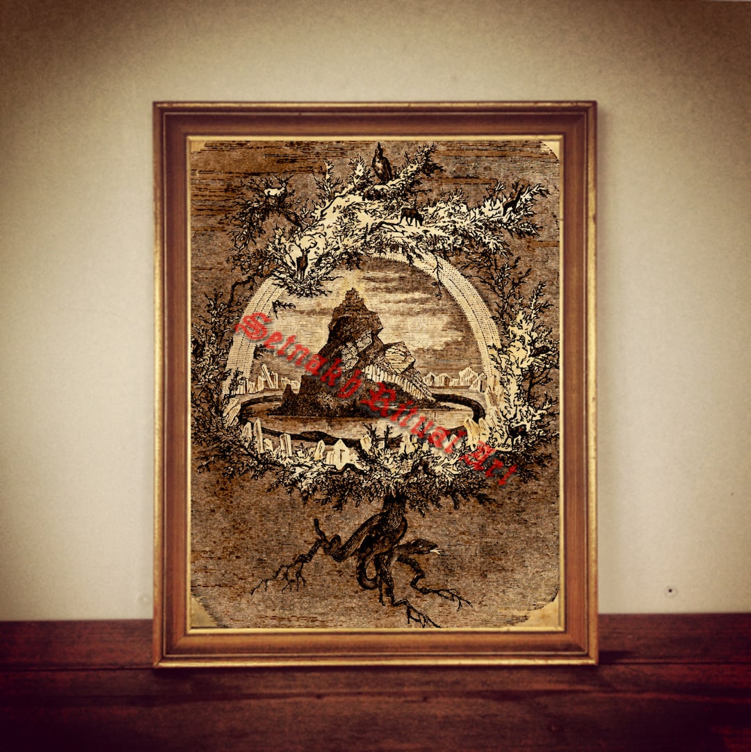Yggdrasil Print, the World Tree Illustration, Icelandic Manuscript ...