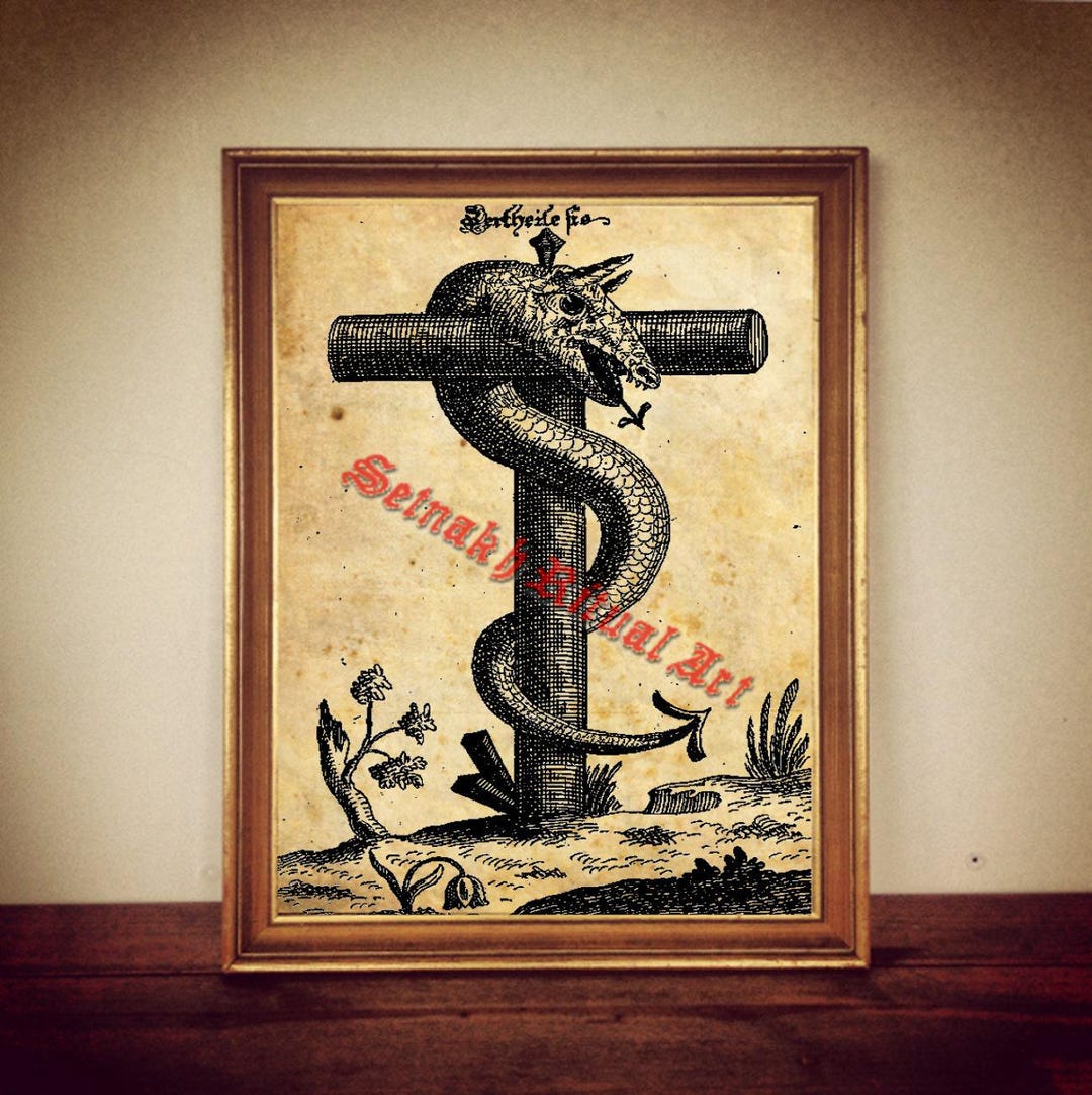 216# Serpent Snake on the Cross Print, Hermetic Illustration, Gnostic ...