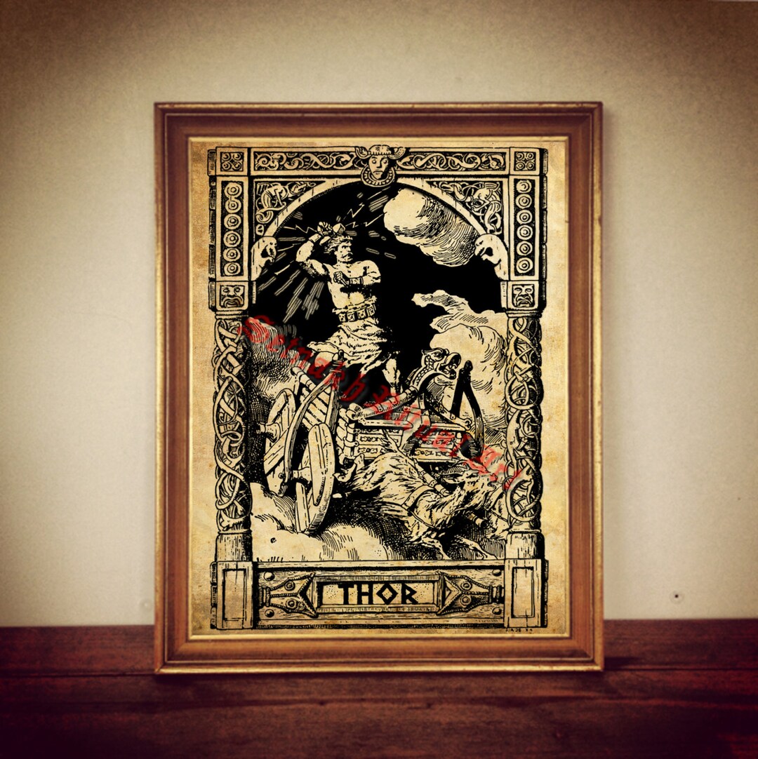 Thor Print, Norse Mythology Poster, Nordic God Illustration ...