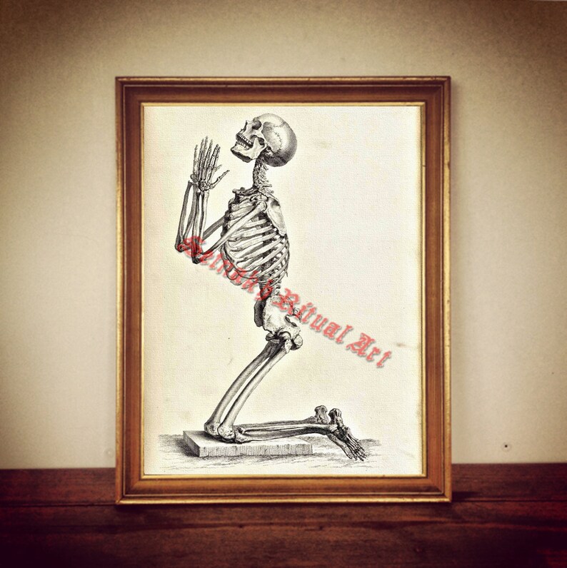 Praying Skeleton Occult Print Skull Poster Victorian - Etsy