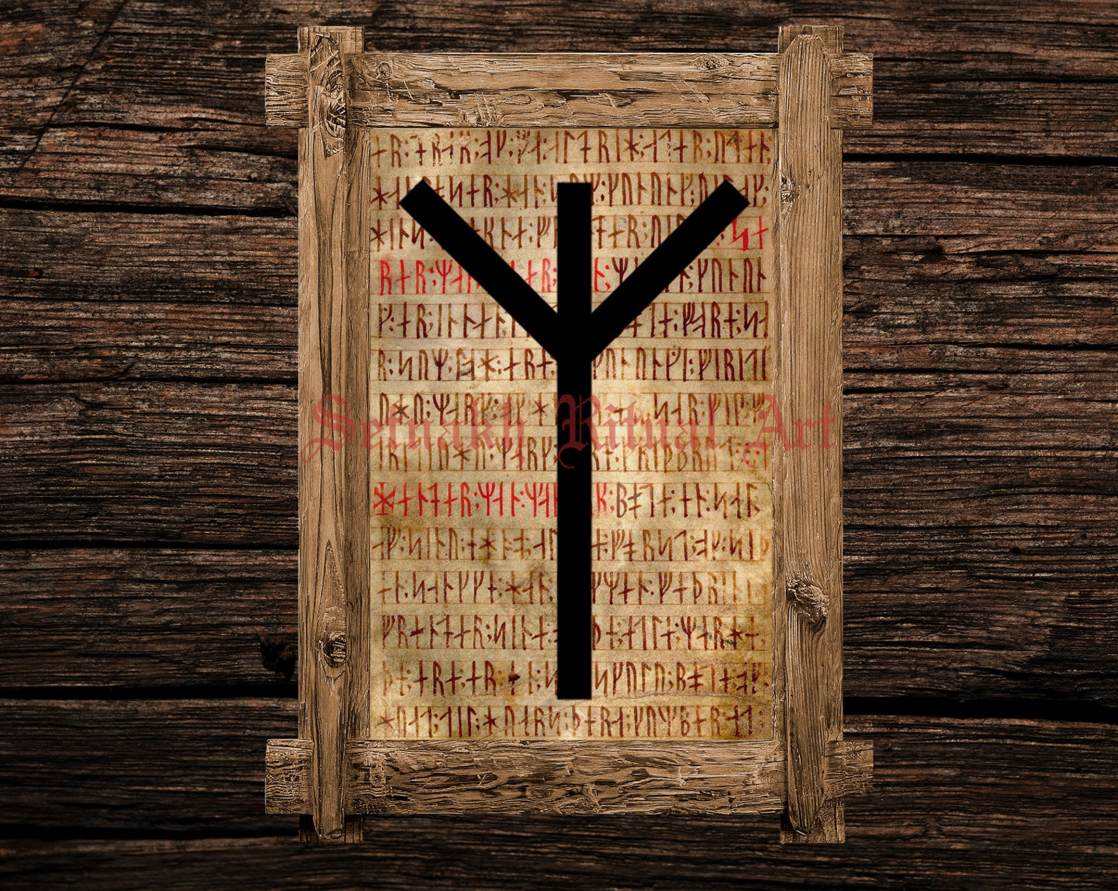 Algiz print rune illustration Elder Futhark art viking home | Etsy