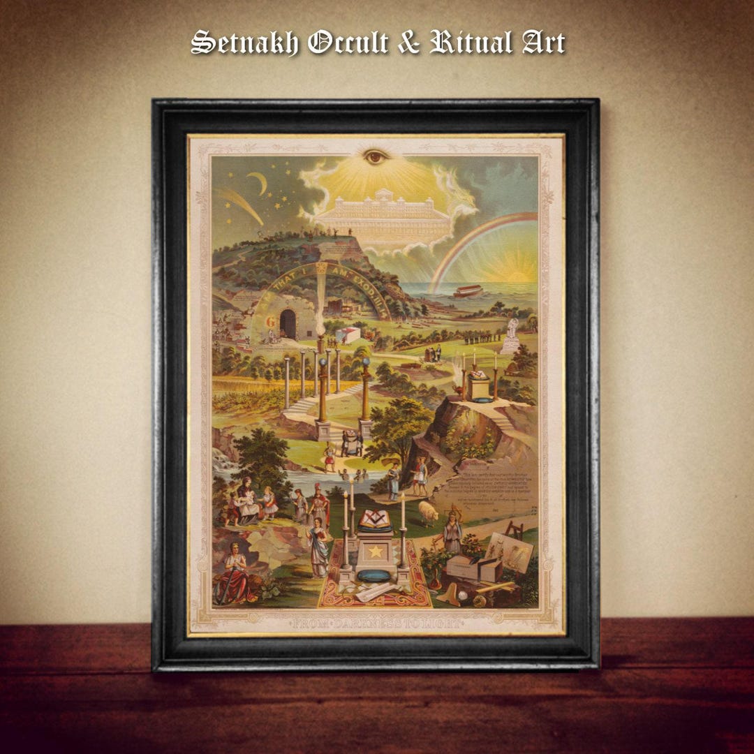 From Darkness to Light – Vintage Masonic Lithography, Freemasons Poster ...