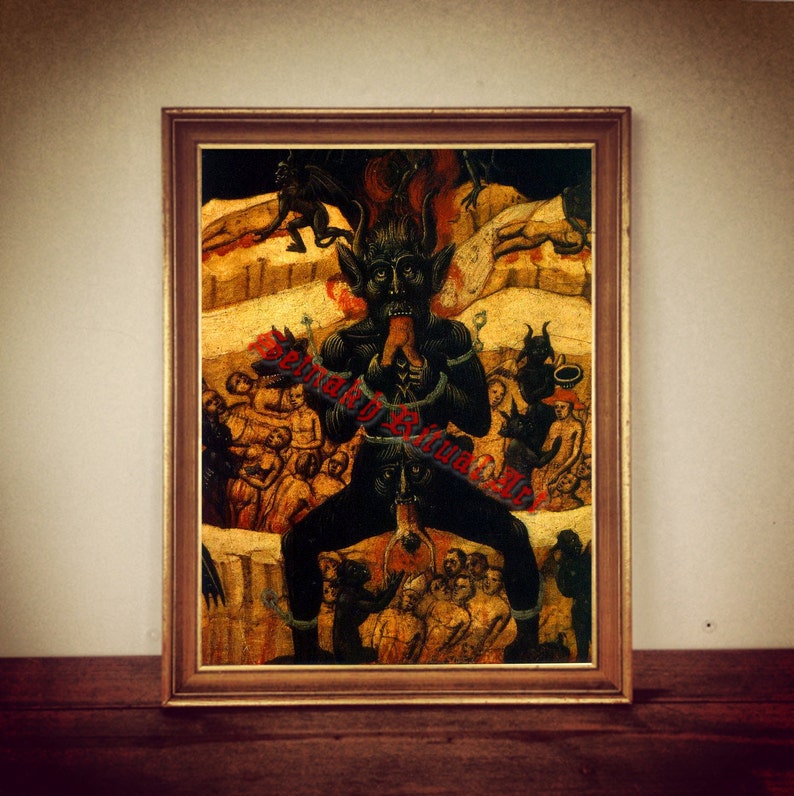 Satan devouring people print devil poster medieval | Etsy