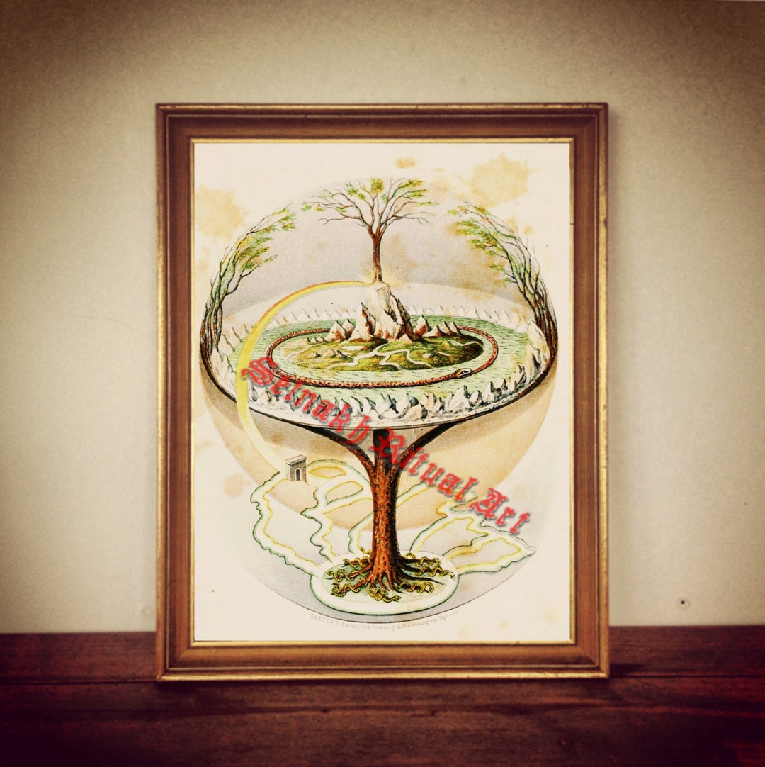 Yggdrasil Print, the World Tree Illustration, Icelandic Manuscript ...