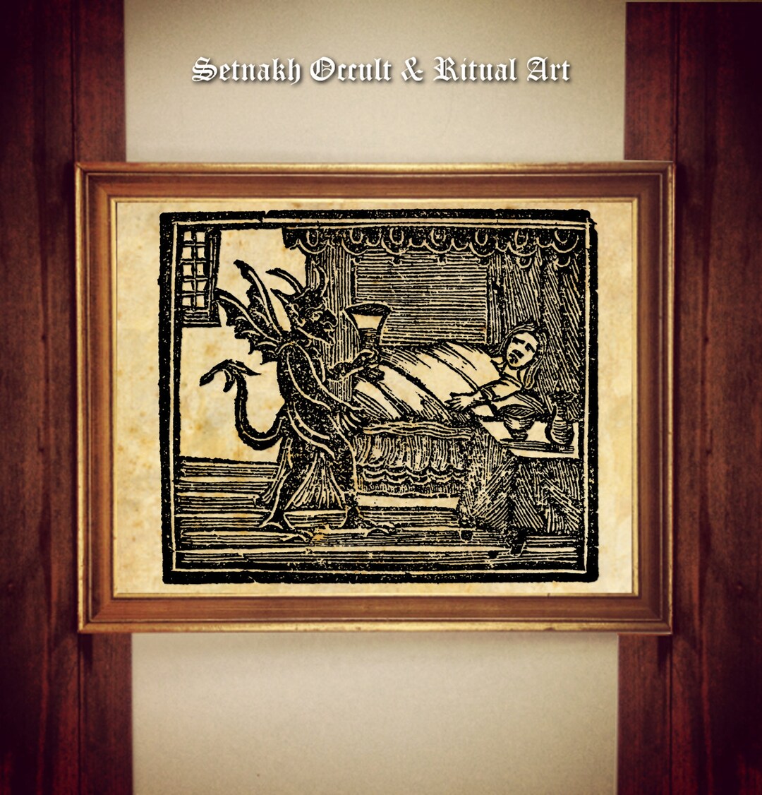 Devil Bringing Medicine Woodcut Print, Witchcraft Art, Gothic Home ...