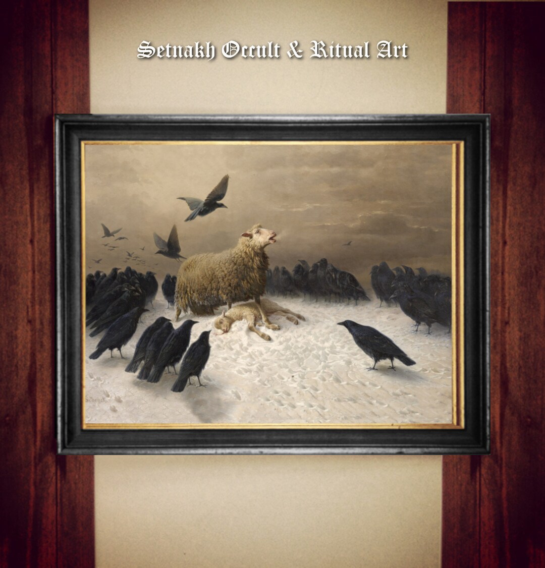 Anguish Print, the Death of a Lamb, Sorrow, Mourning, Despair, Crows ...