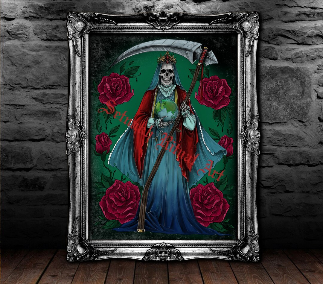 THE REAPER Santa Muerte Print, Saint Death Antiqued Poster, Occult ...