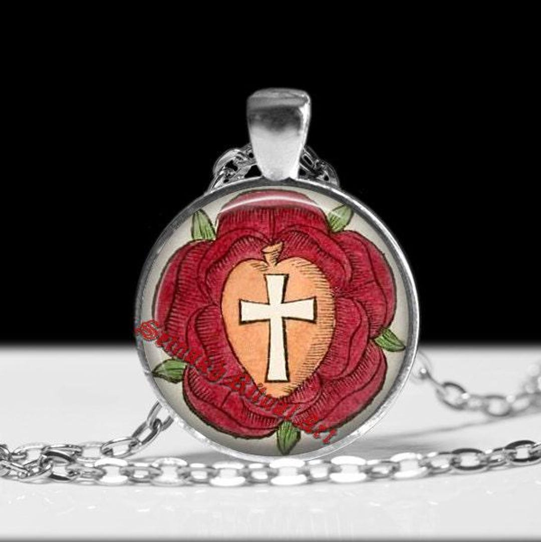 Rosicrucian Rose Pendant, Cross Necklace, Occult Jewelry, Ritual Lamen ...
