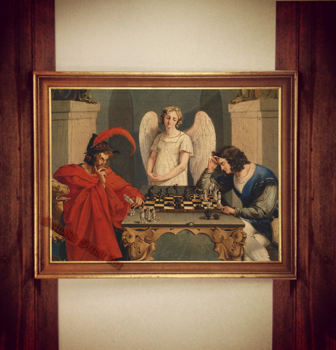 Faust and Mefistofeles Playing Chess Print, Devil Poster, Metaphysical ...