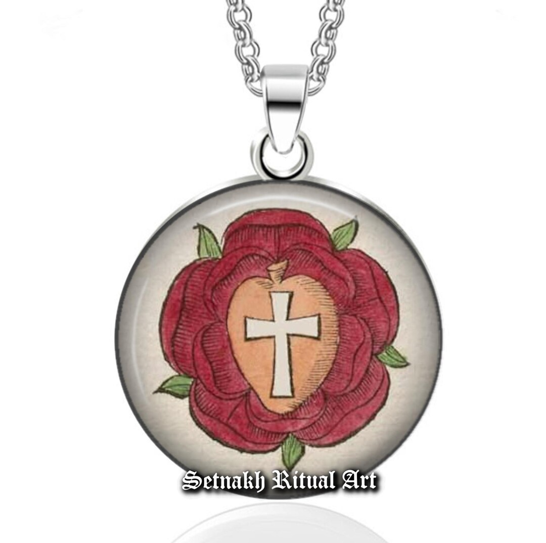 Rosicrucian Rose Pendant, Cross Necklace, Occult Jewelry, Ritual Lamen ...