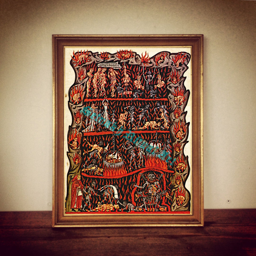 Hell Print, Devil in Hell Poster, Demonic Art, Occult Home Decor ...
