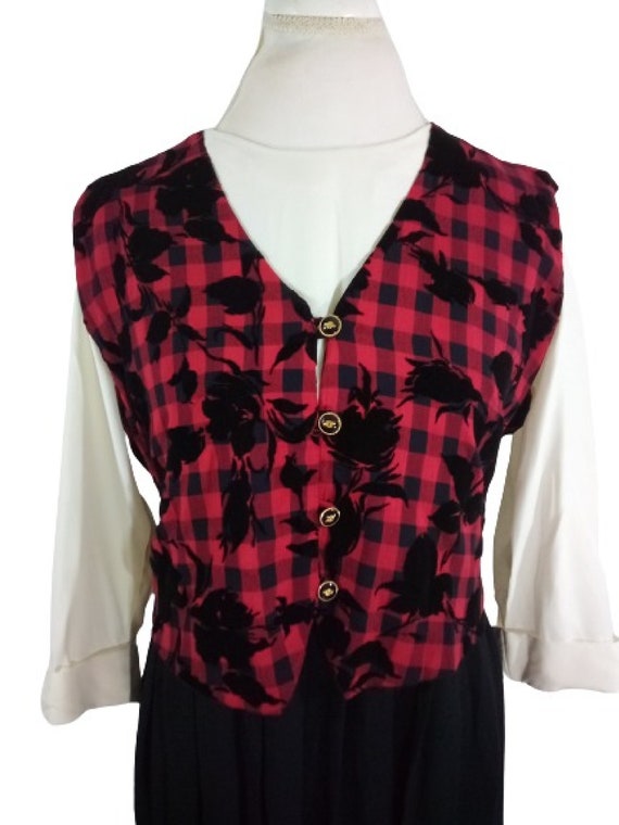 80s Allison-Che Dress Faux Shirt/Vest Combo / Cottage… - Gem