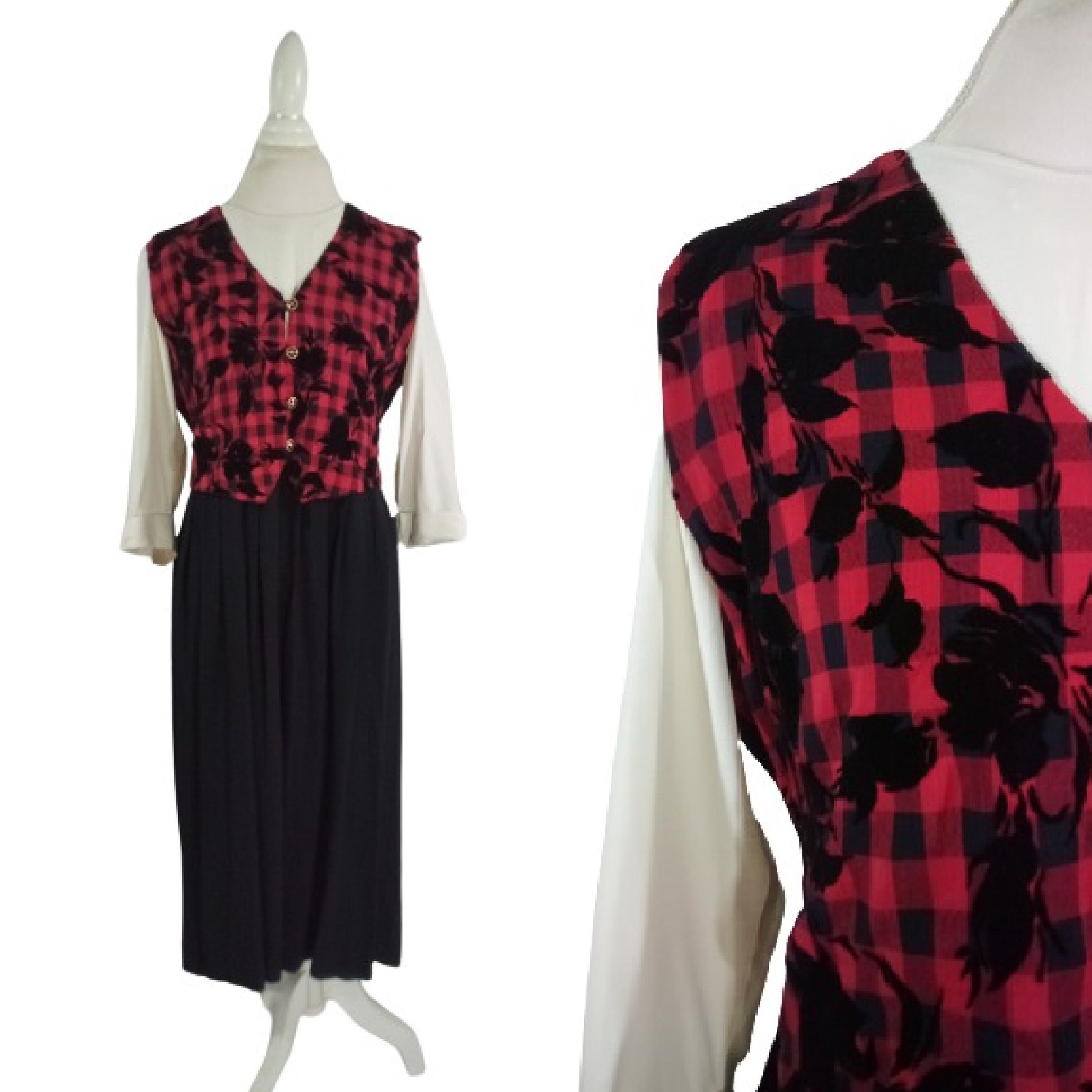 80s Allison-che Dress Faux Shirt/vest Combo / Cottagecore Maxi Dress ...