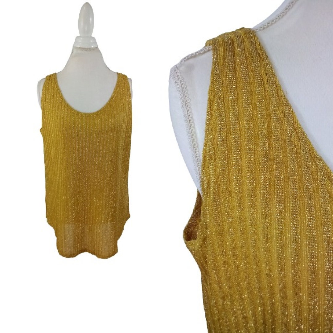 1990s Citywear Gold Metallic Dress Blouse Pullover Tank Top Striped ...