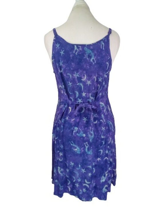 90s Purple Batik Sundress Kokopelli Print Front Butto… - Gem