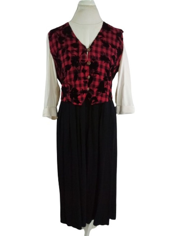 80s Allison-Che Dress Faux Shirt/Vest Combo / Cottage… - Gem