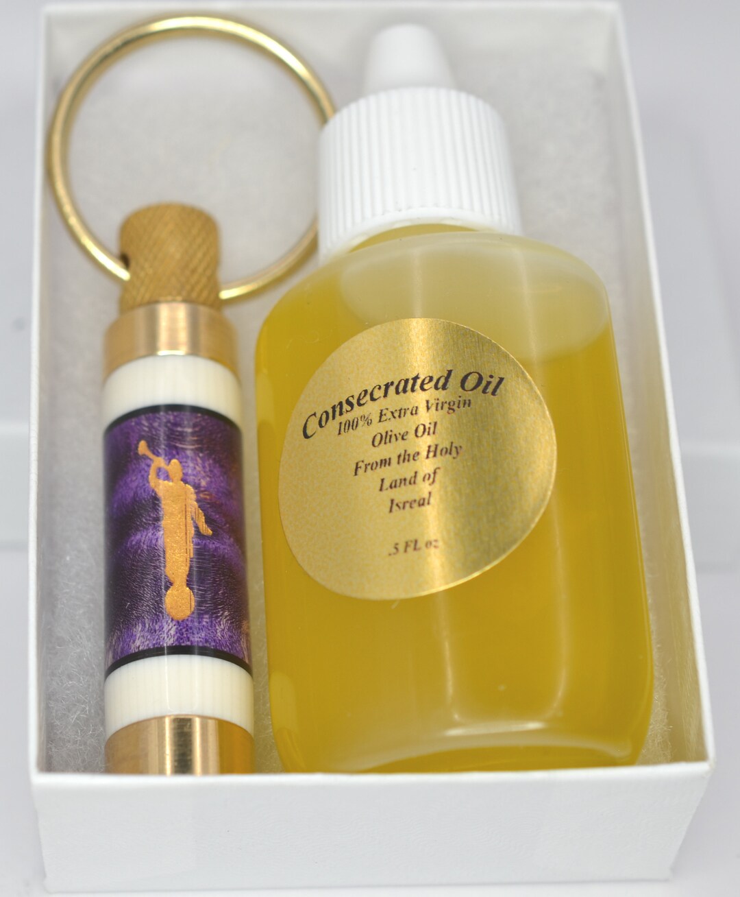 LDS Consecrated Oil Vial With Moroni Engraved on Dyed Purple Curly ...