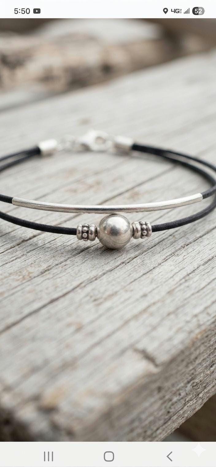 Boho Black Faux Leather Ankle Bracelet, Minimalist Double Strand Anklet ...