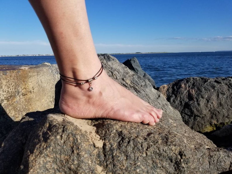 Handmade Black Faux Leather Anklet, Bead Ankle Bracelet, Minimalist ...