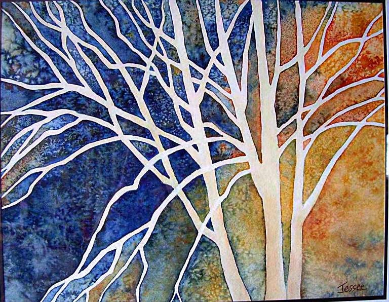 Trees in Contrast Watercolor Painting - Etsy
