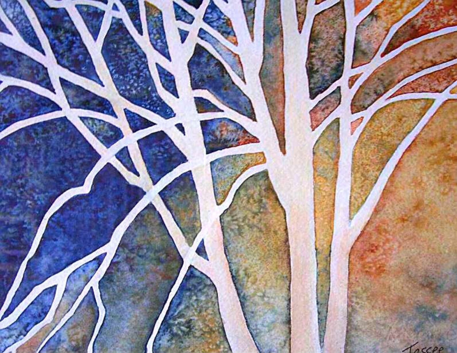 Trees in Contrast Watercolor Painting - Etsy