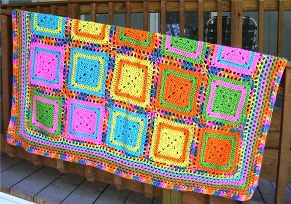 ON SALE the Neon Bright Afghan - Etsy