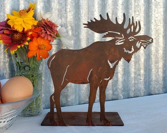Rusty Moose Decoration for Table Rustic Moose Statue Cabin Decor ...