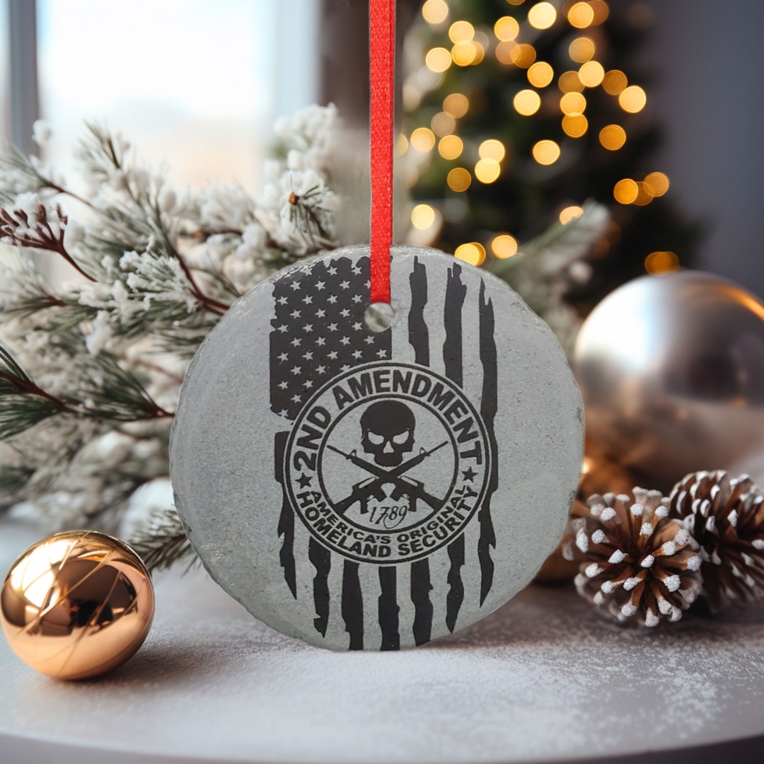USA Patriotic 2nd Amendment Ornament | 3" 2A Ornament | Rustic Slate ...