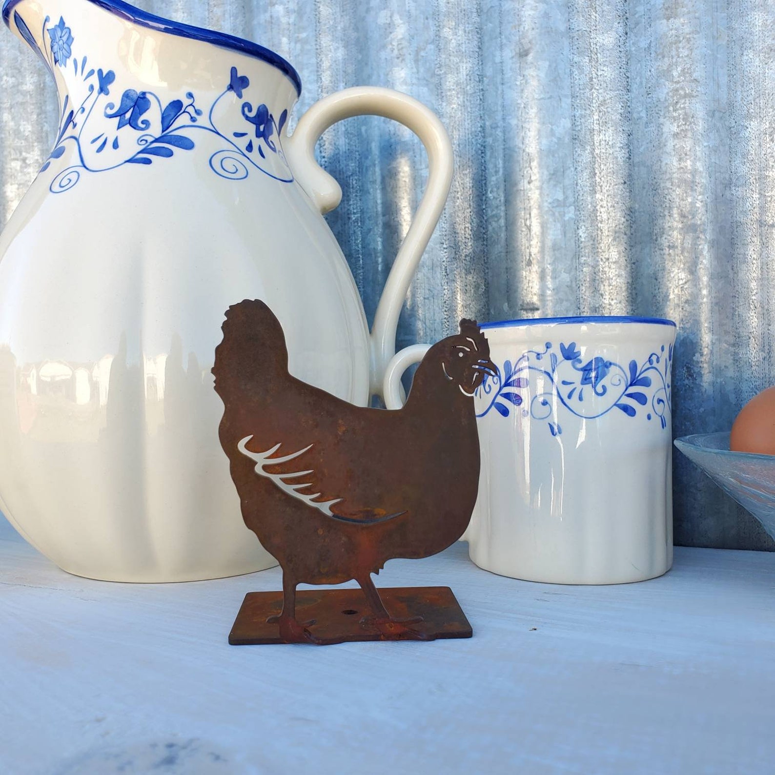 Rusty Metal Chicken Farmhouse Decor / Rusted Hen Rooster Gift - Etsy