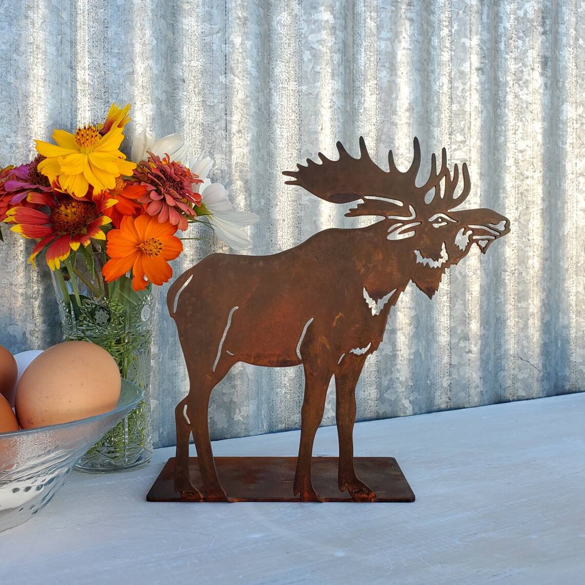 Rusty Moose Decoration for Table | Rustic Moose Statue Cabin Decor ...