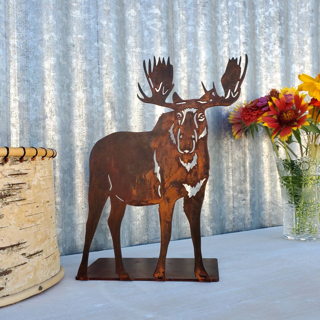 Rusty Moose Decoration for Table | Rustic Moose Statue Cabin Decor ...