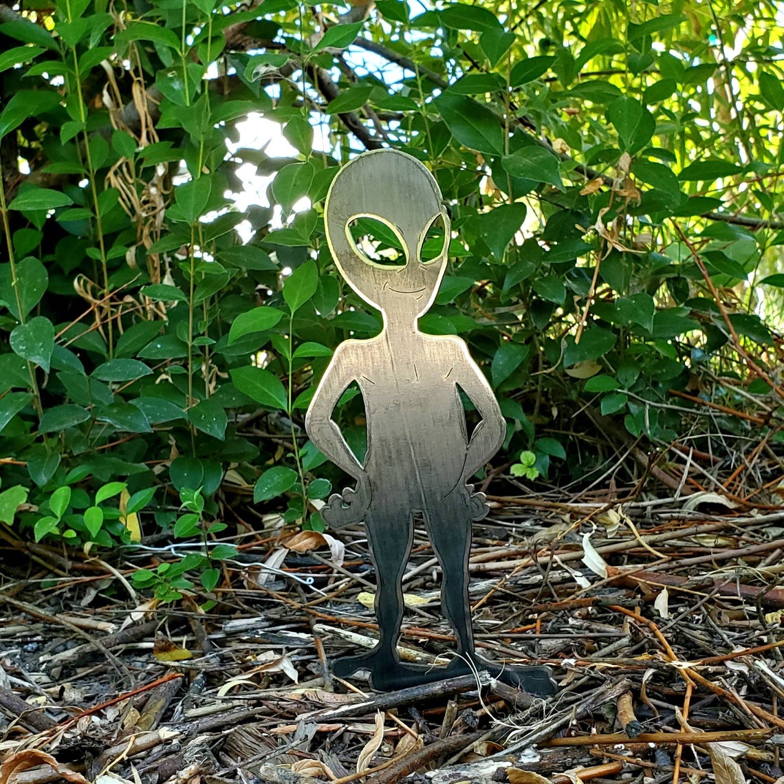 Small Alien Yard Stake Rusty Metal Funny Martian UFO Garden - Etsy